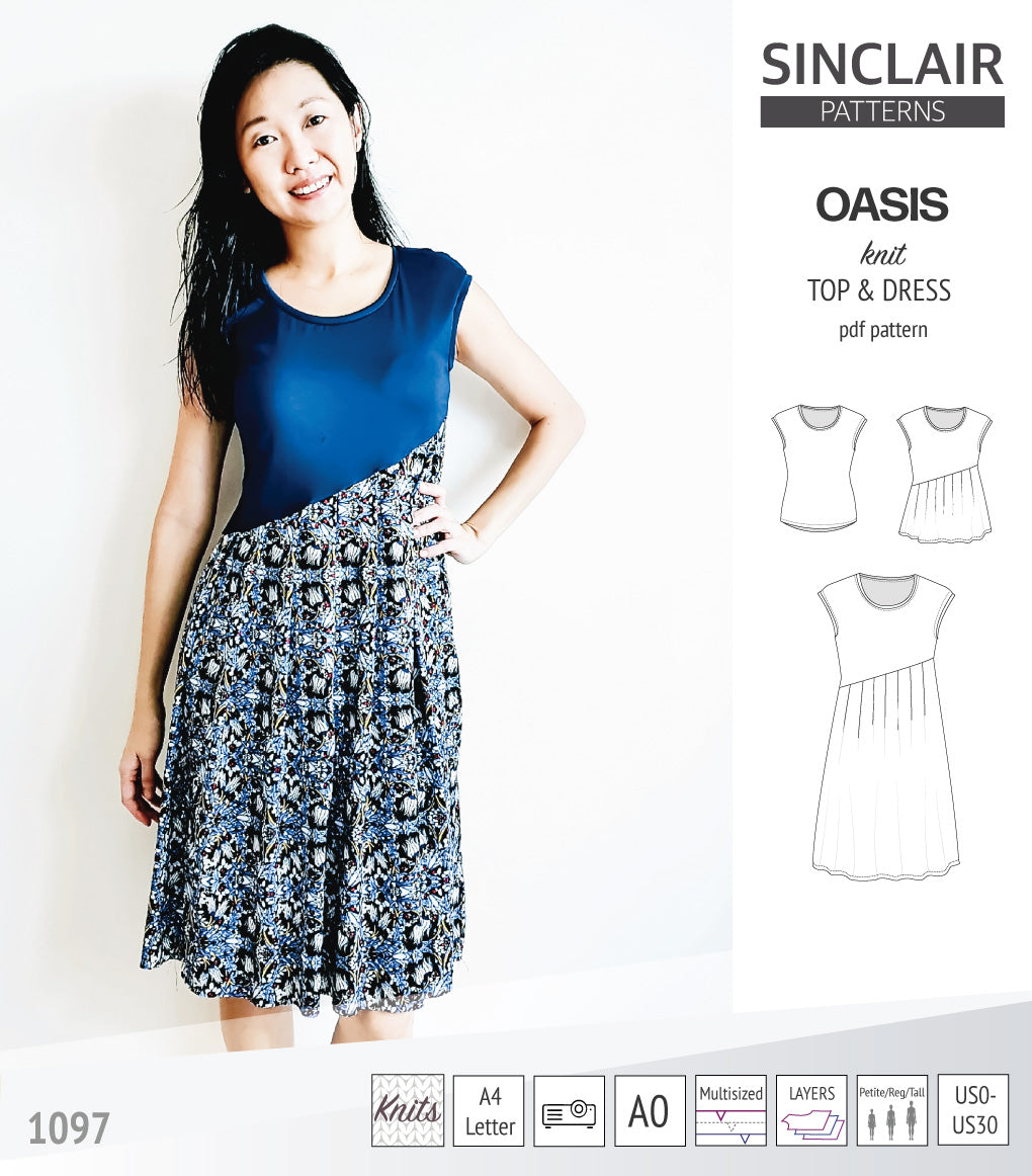 Oasis cap sleeve top and dress with pockets pdf sewing pattern – Sinclair Patterns