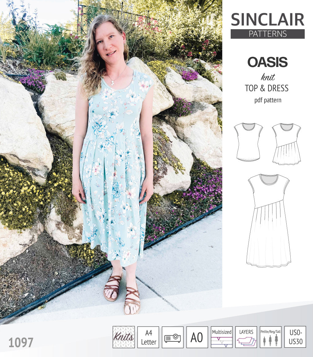Oasis cap sleeve top and dress with pockets pdf sewing pattern ...