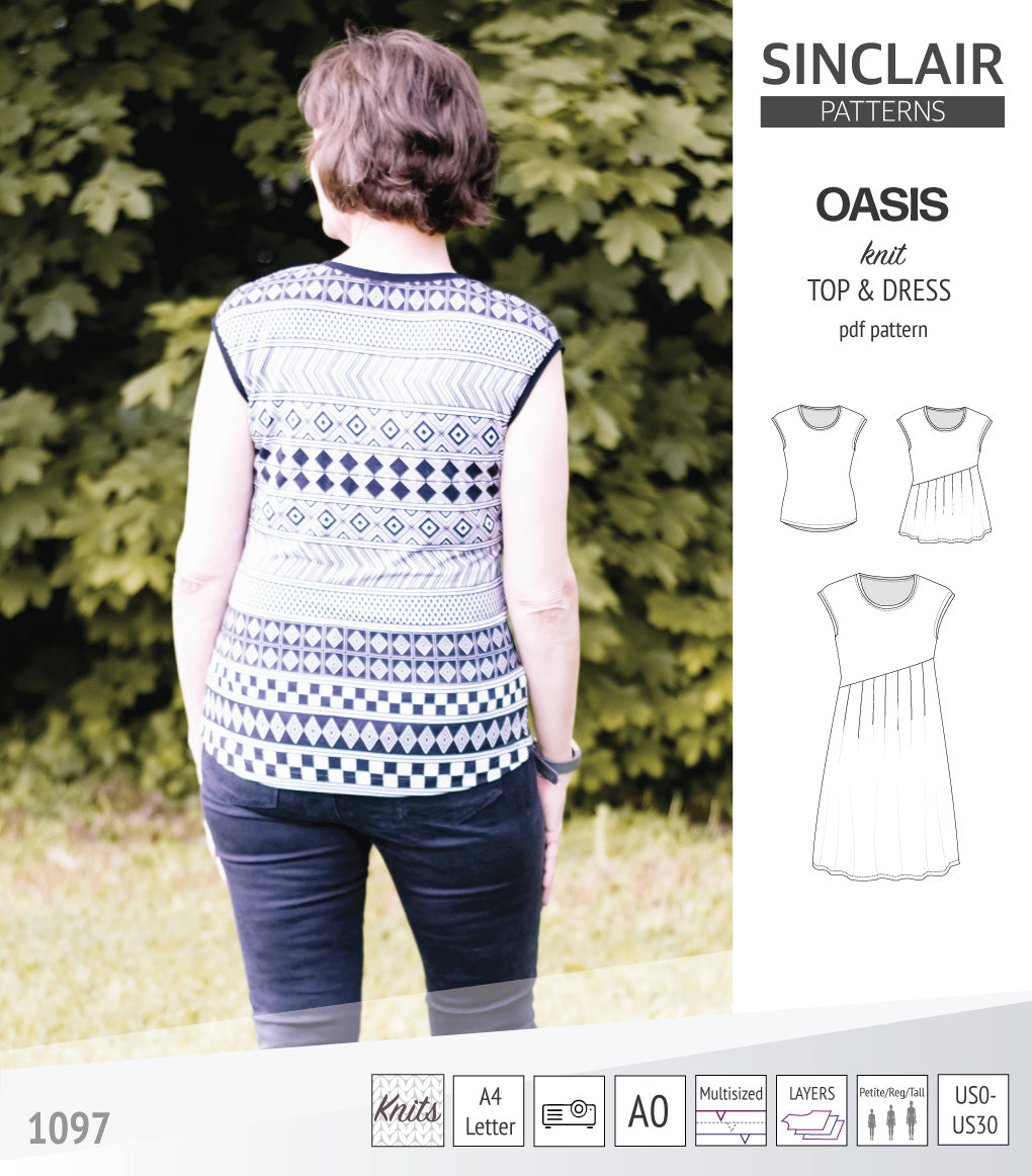 Oasis cap sleeve top and dress with pockets pdf sewing pattern ...