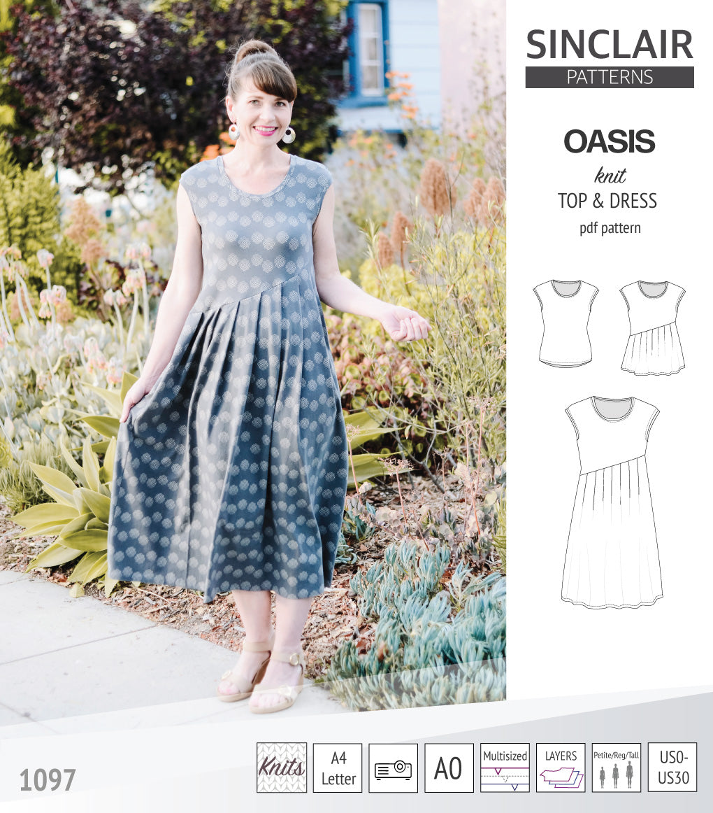 Oasis cap sleeve top and dress with pockets pdf sewing pattern ...
