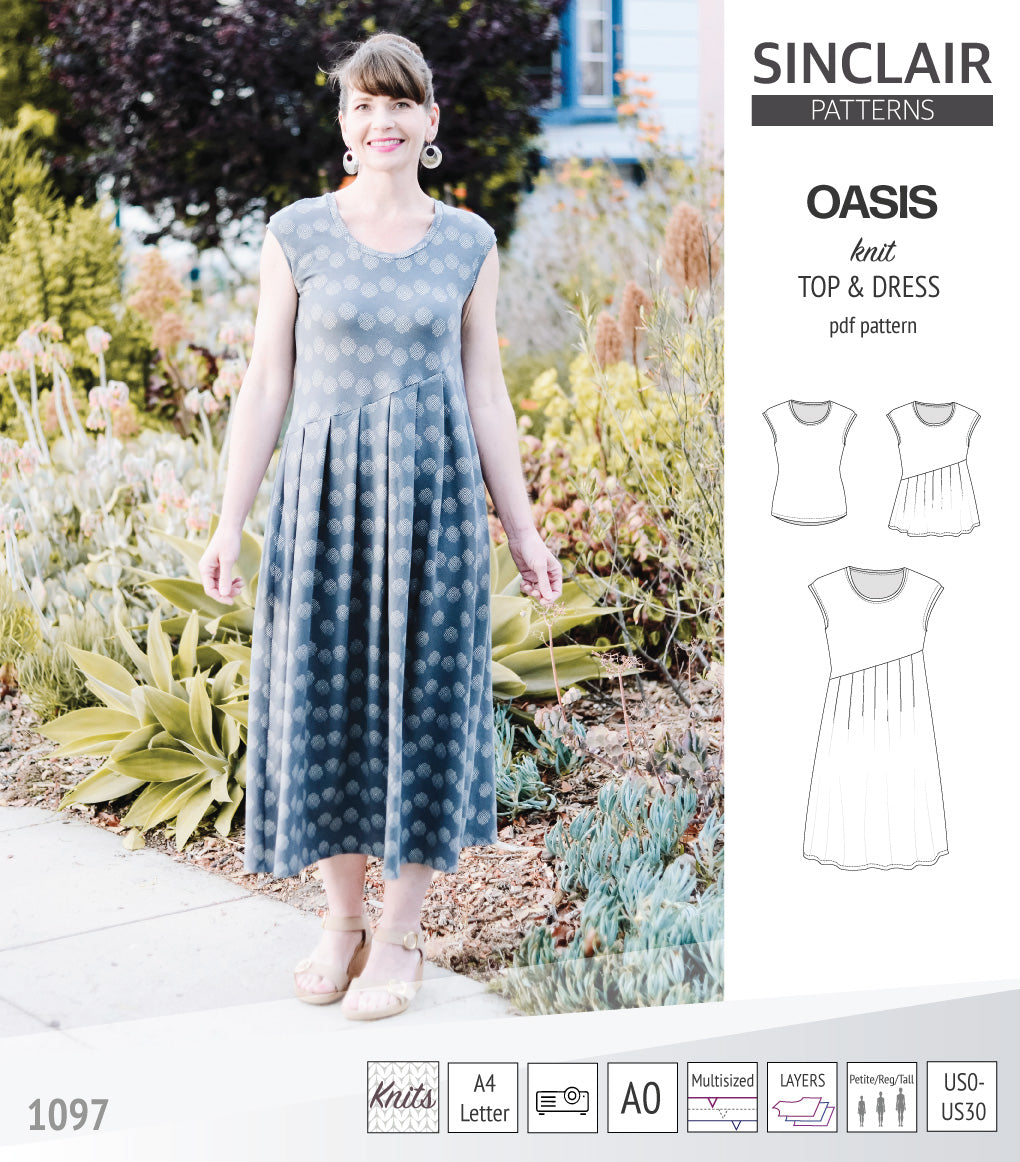 Oasis cap sleeve top and dress with pockets pdf sewing pattern ...
