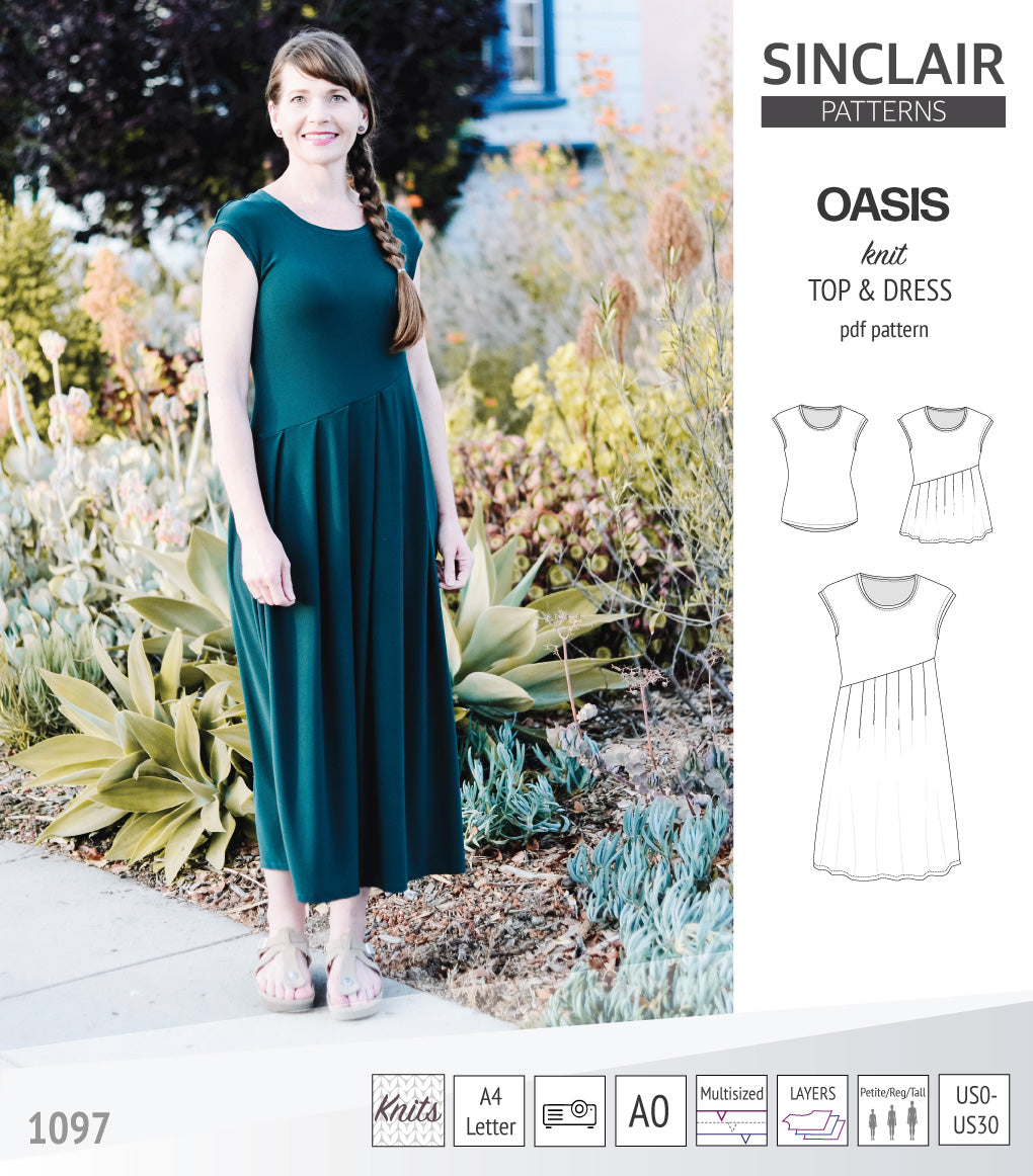 Oasis cap sleeve top and dress with pockets pdf sewing pattern ...