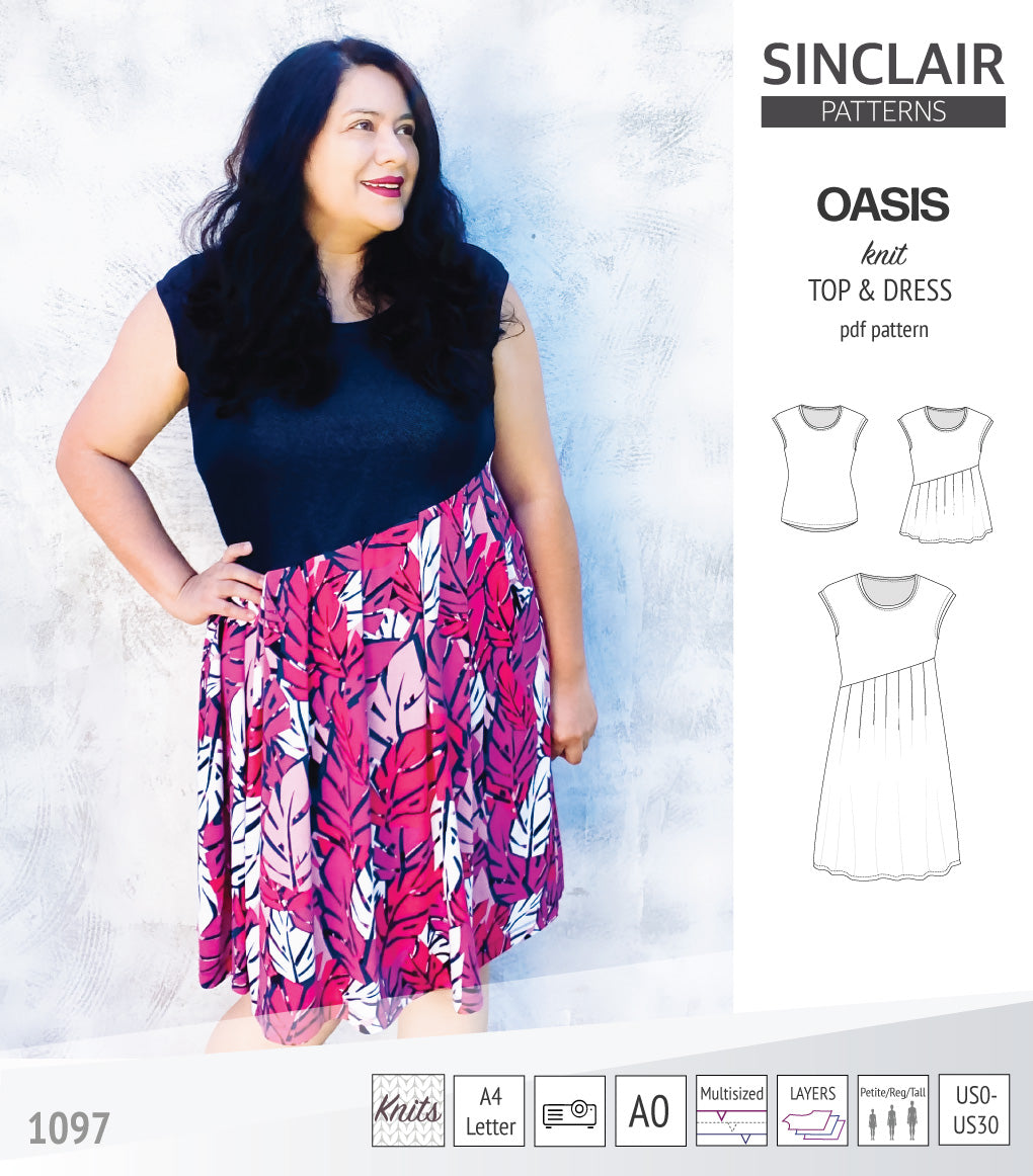Oasis cap sleeve top and dress with pockets pdf sewing pattern ...