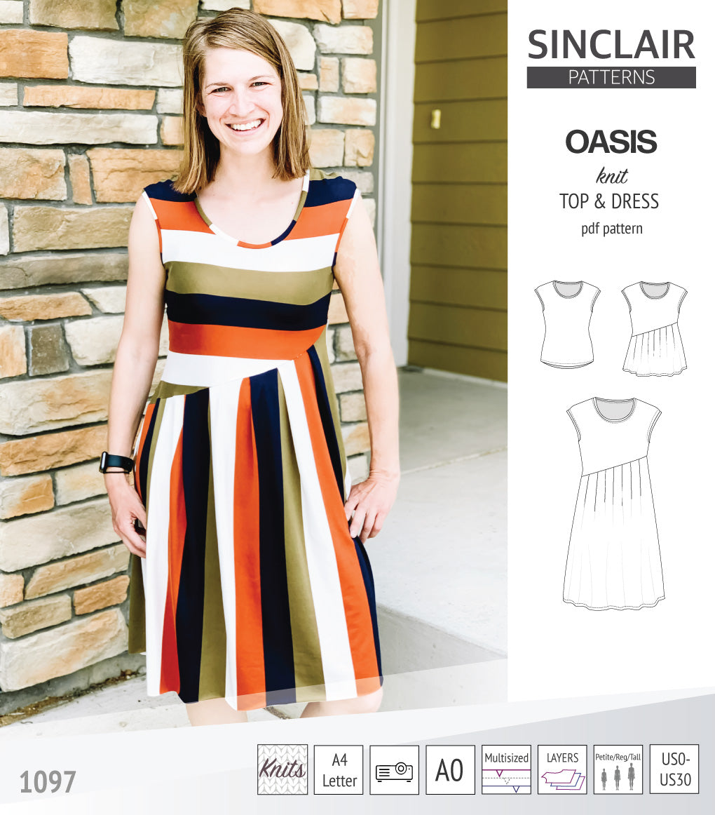 Oasis cap sleeve top and dress with pockets pdf sewing pattern – Sinclair Patterns