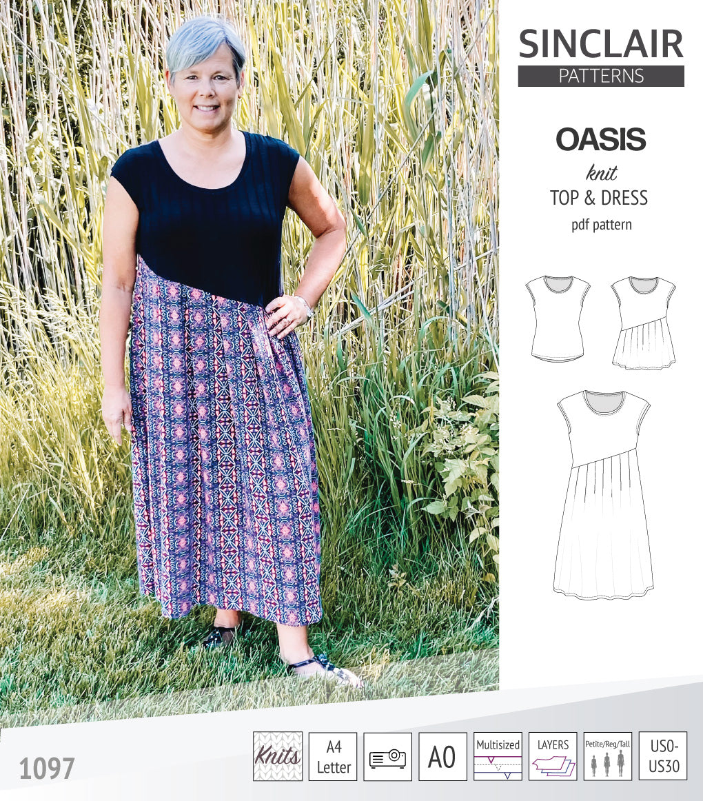 Oasis cap sleeve top and dress with pockets pdf sewing pattern ...