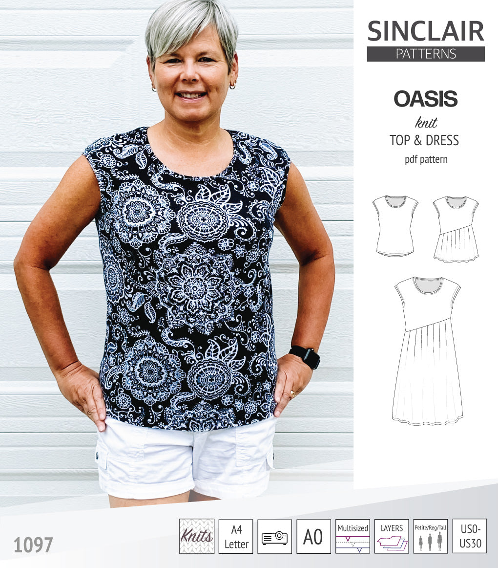 Oasis cap sleeve top and dress with pockets pdf sewing pattern ...