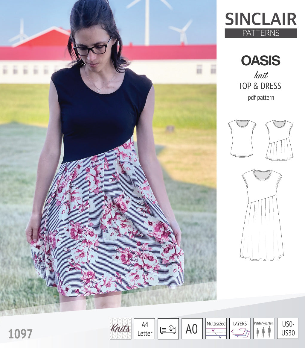 Oasis cap sleeve top and dress with pockets pdf sewing pattern ...