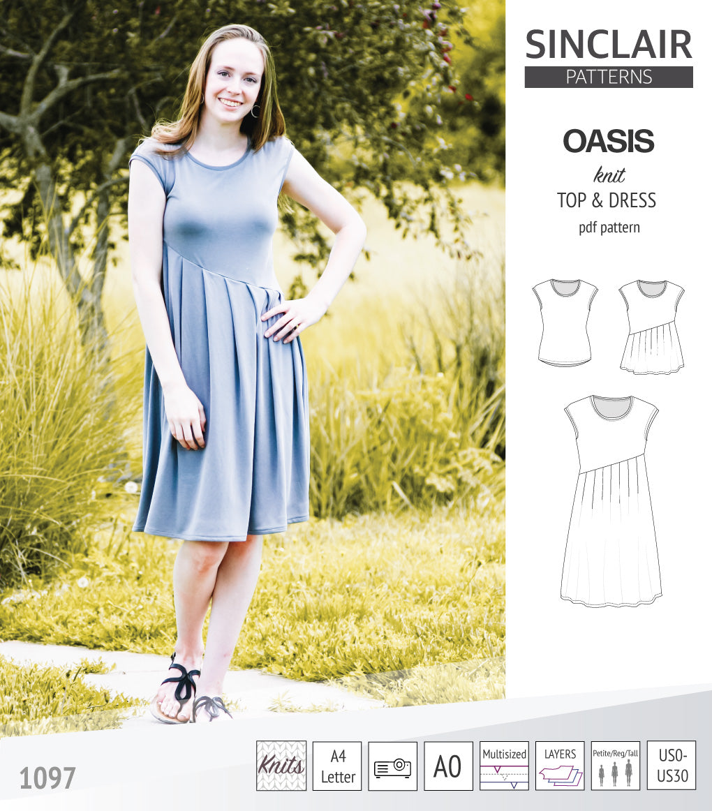 Oasis cap sleeve top and dress with pockets pdf sewing pattern ...