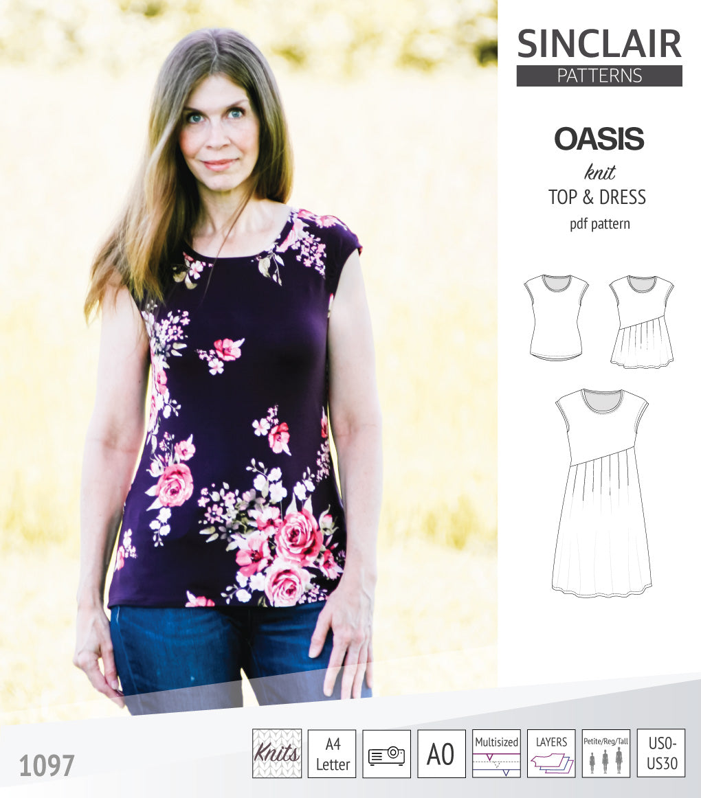 Oasis cap sleeve top and dress with pockets pdf sewing pattern ...