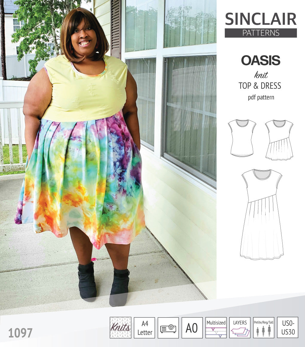 Oasis cap sleeve top and dress with pockets pdf sewing pattern ...
