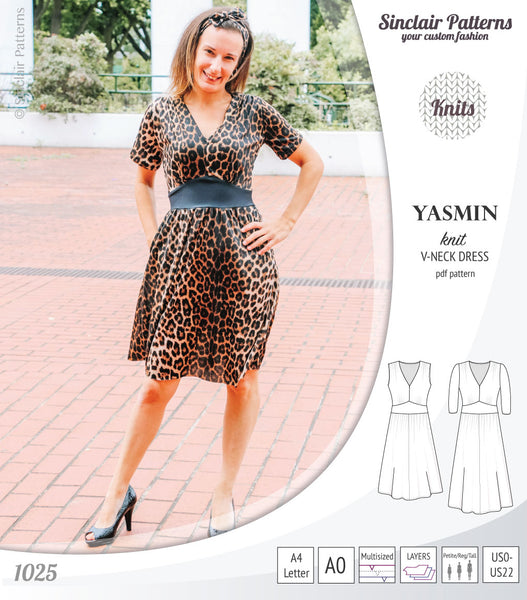 Yasmin V neck knit dress with pleated accents (PDF) - Sinclair Patterns