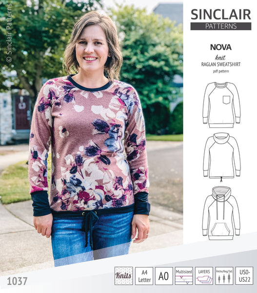 Nova knit raglan sweatshirt for women (PDF) - Sinclair Patterns
