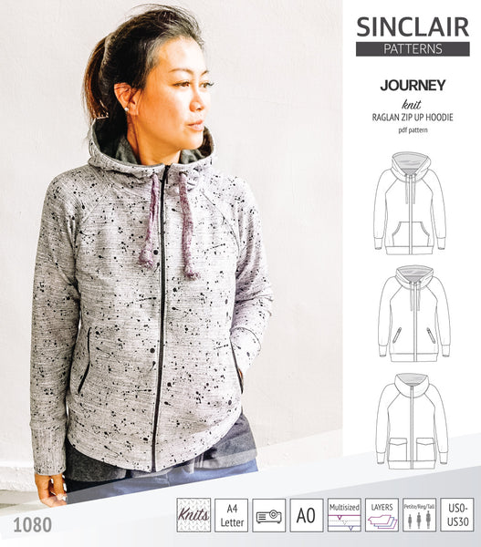 Journey zip up knit raglan hoodie with different pocket styles (PDF ...