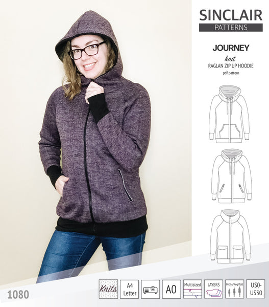 Journey zip up knit raglan hoodie with different pocket styles (PDF ...