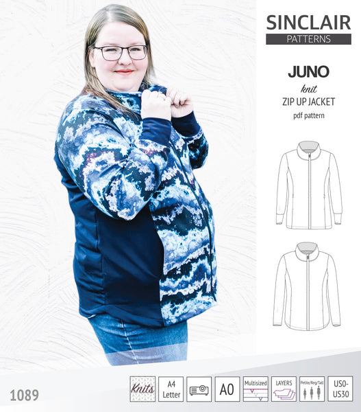 Juno knit zip up fleece style jacket with pockets (PDF) - Sinclair Patterns