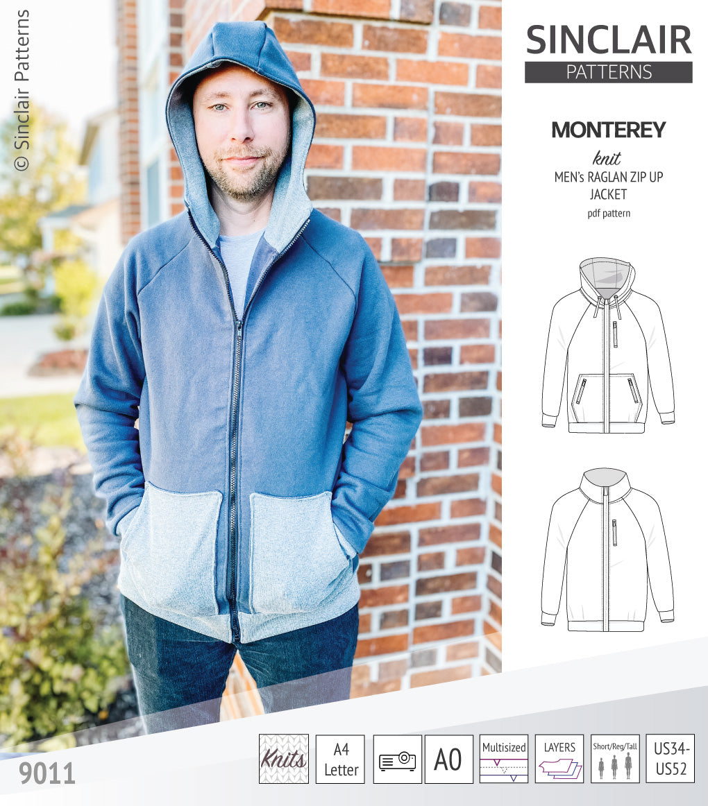Monterey zippered knit raglan jacket for men (PDF) – Sinclair Patterns