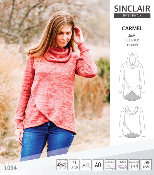 Carmel knit tulip style top with a cowl or a hood and pockets pdf ...