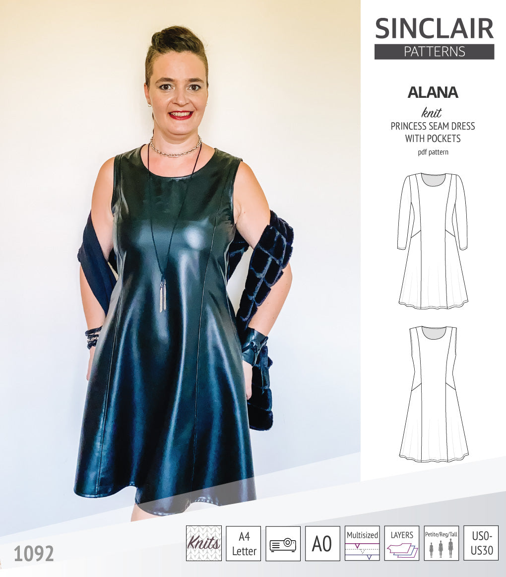 Alana princess seam knit dress with pockets pdf sewing pattern (PDF ...