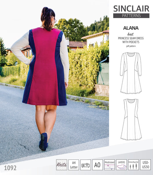 Alana princess seam knit dress with pockets pdf sewing pattern (PDF ...