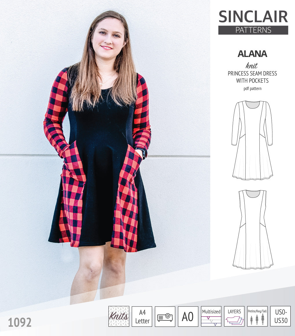 Alana princess seam knit dress with pockets pdf sewing pattern (PDF ...