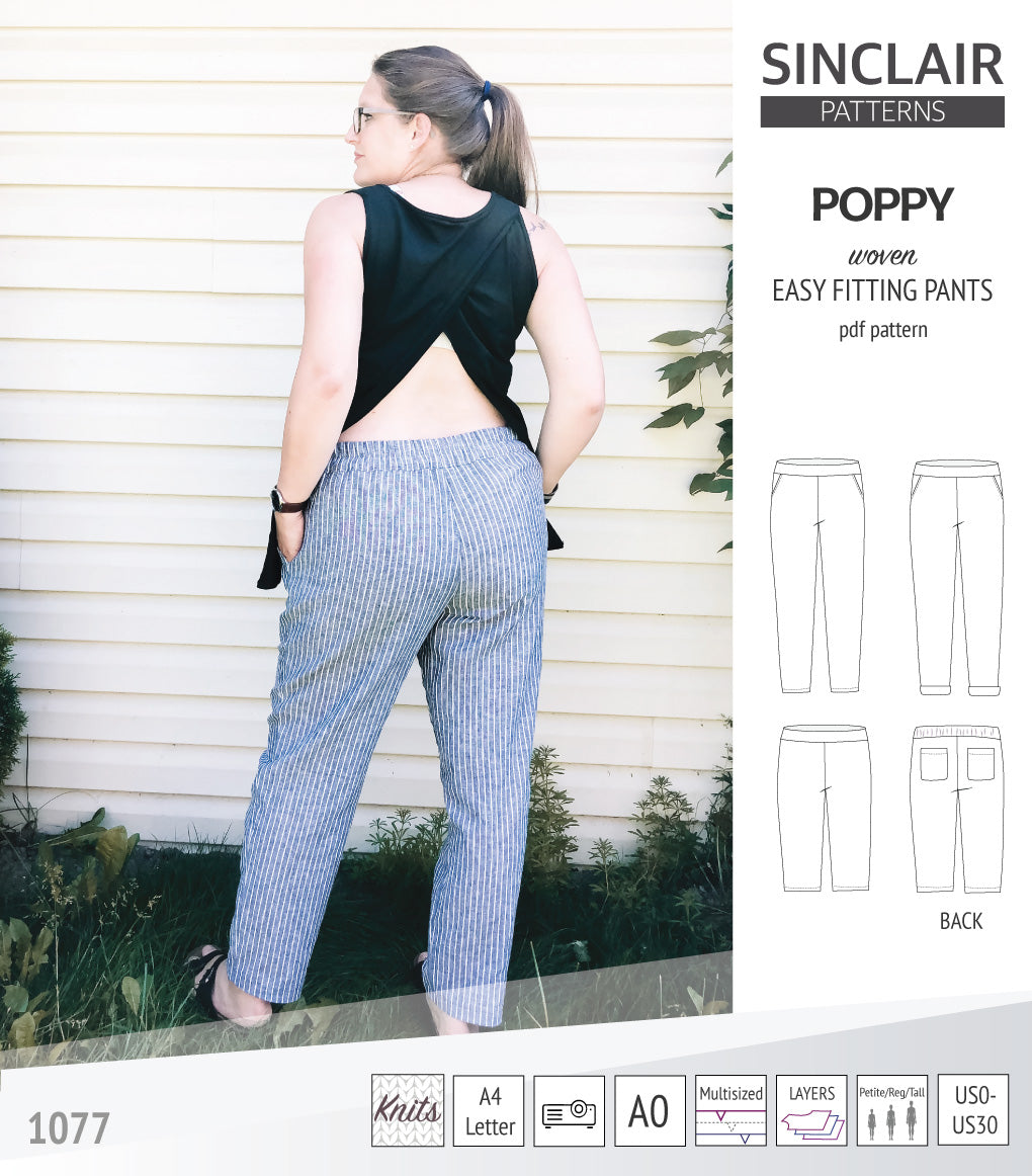Poppy easy fitting pants with pockets for woven fabrics (PDF sewing ...