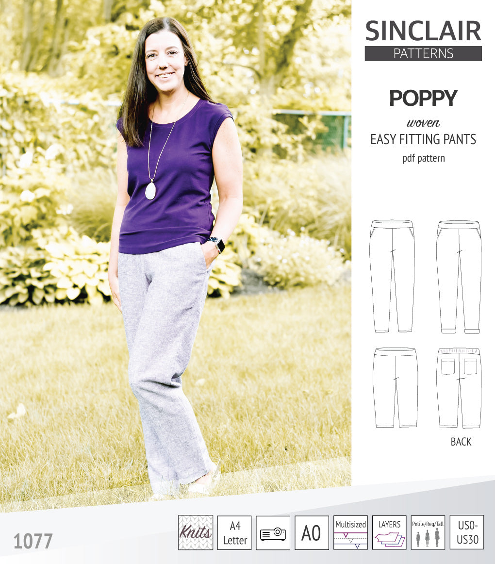 Poppy easy fitting pants with pockets for woven fabrics (PDF sewing ...