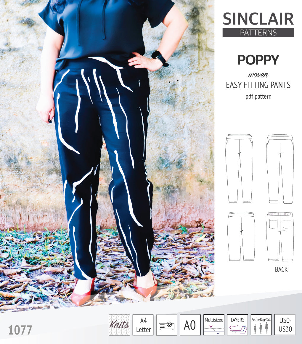 Poppy easy fitting pants with pockets for woven fabrics (PDF sewing ...