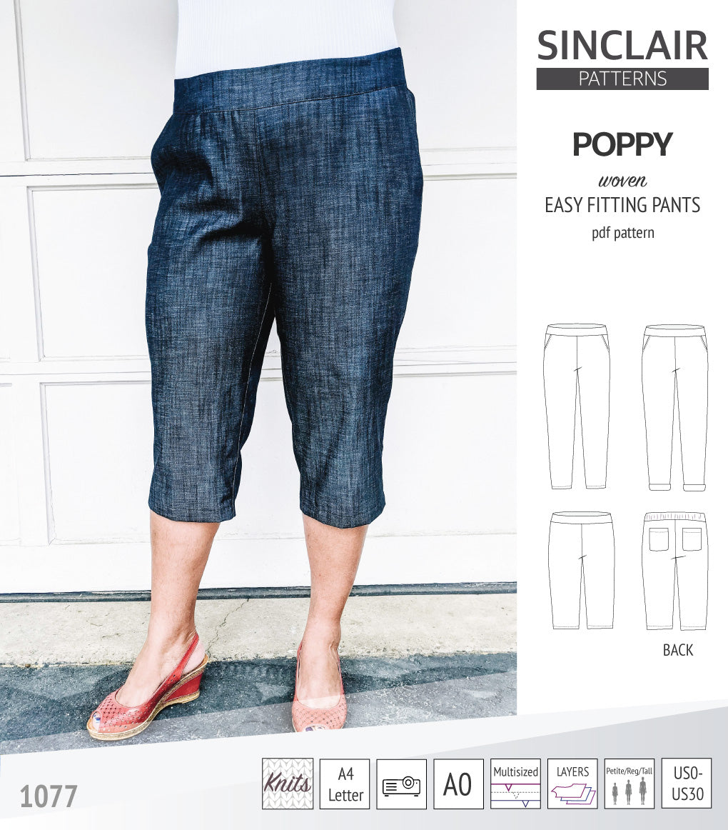Poppy easy fitting pants with pockets for woven fabrics (PDF sewing ...