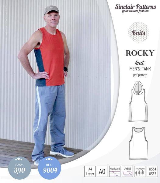 Rocky semi fitted knit tank with optional panels and a hood for men (P ...