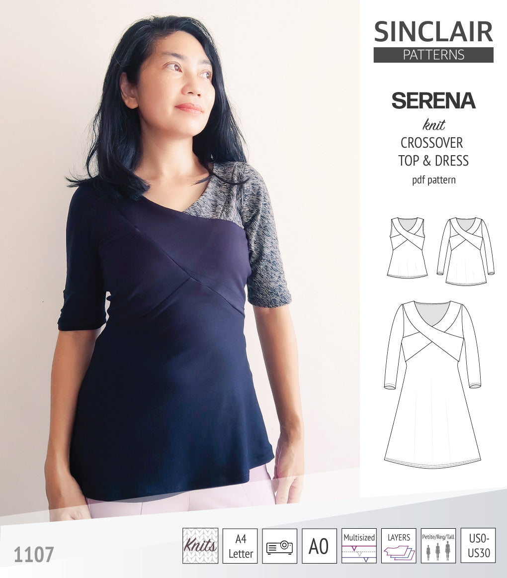 Serena crossover knit top and dress (PDF) – Sinclair Patterns