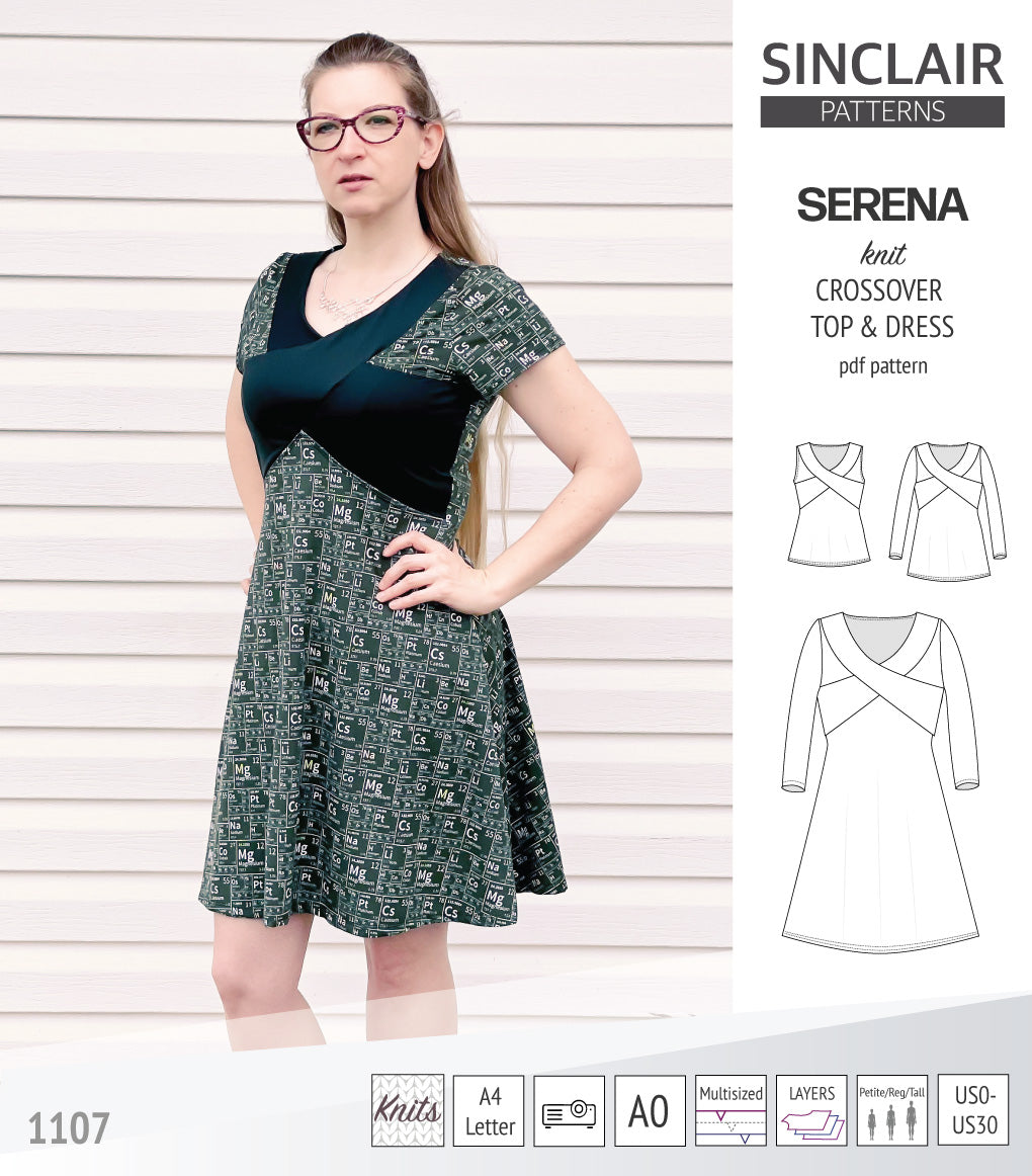 Serena crossover knit top and dress (PDF) – Sinclair Patterns