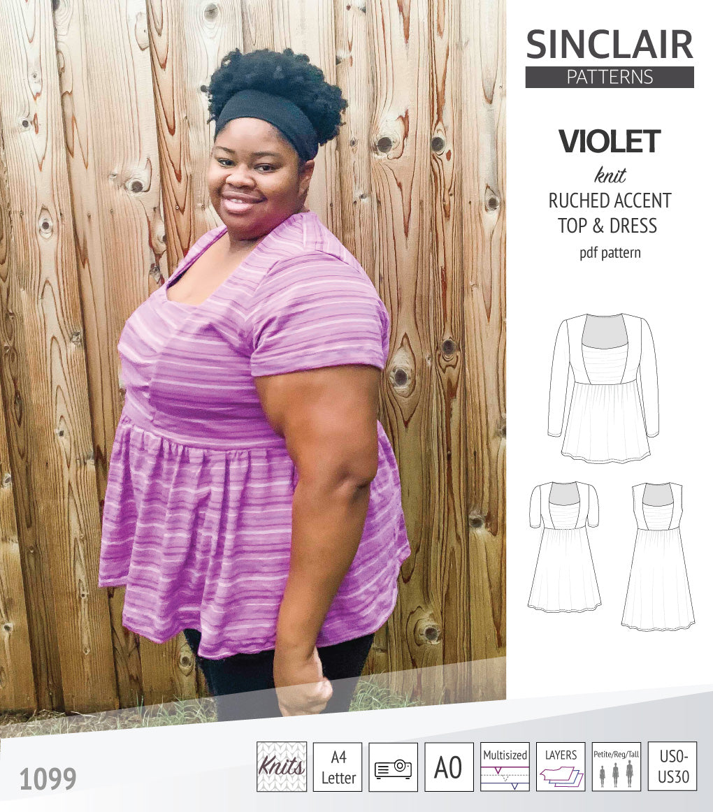 Violet ruched accent top, tunic and dress for knit fabrics pdf sewing ...