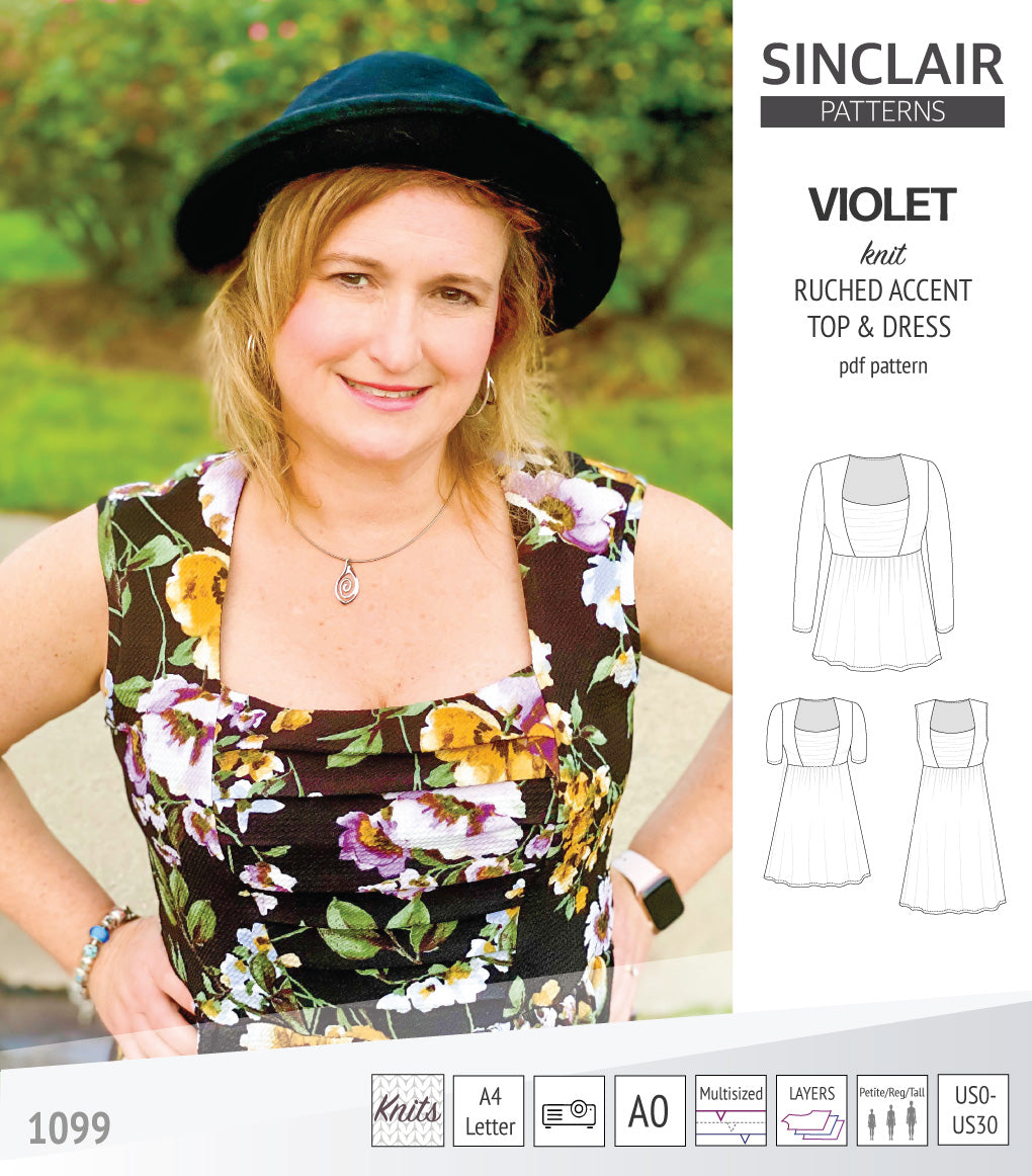 Violet ruched accent top, tunic and dress for knit fabrics pdf sewing ...