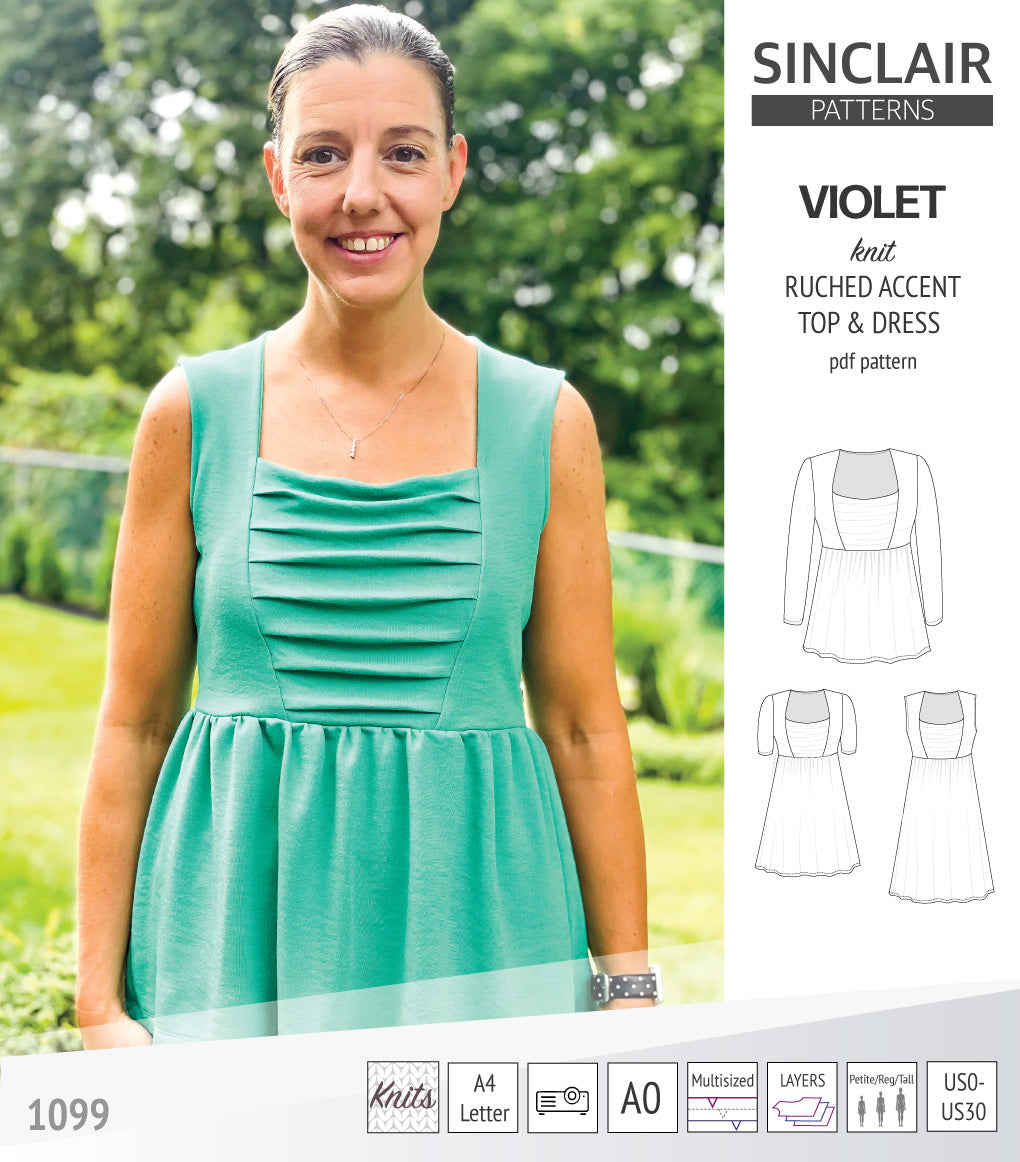 Violet ruched accent top, tunic and dress for knit fabrics pdf sewing ...