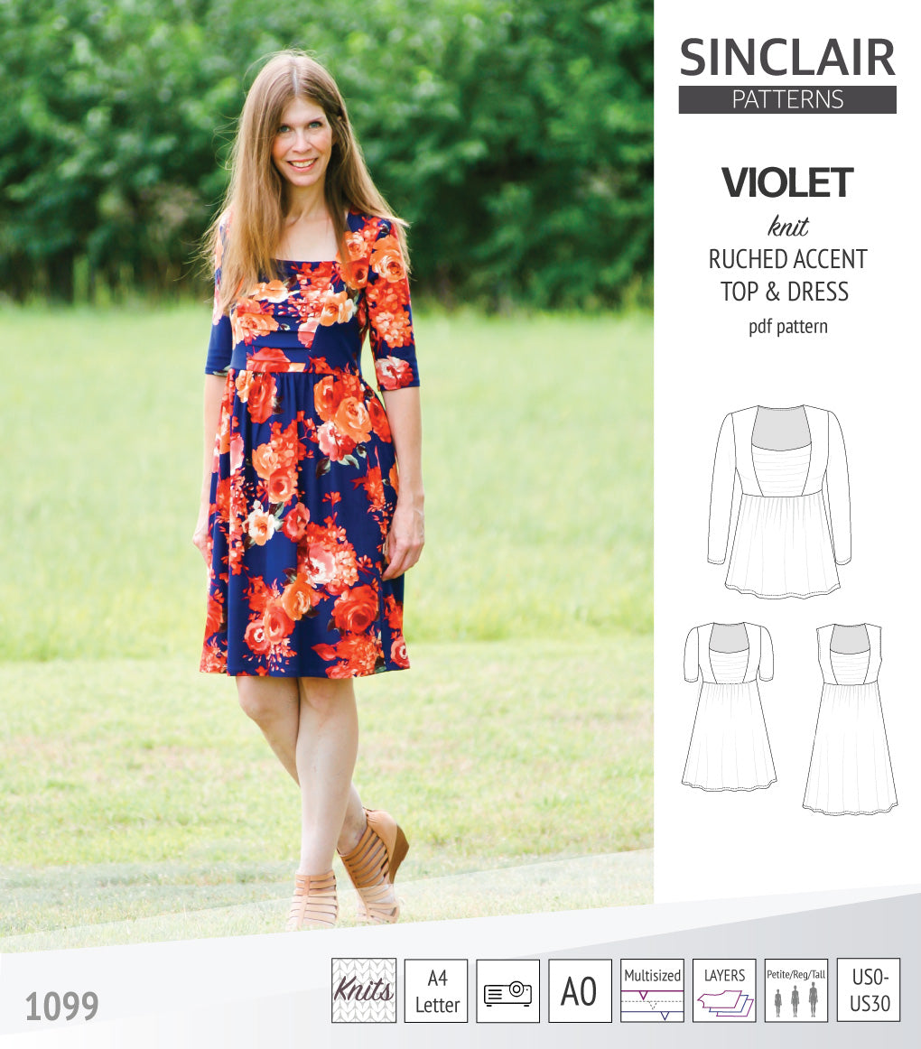 Violet ruched accent top, tunic and dress for knit fabrics pdf sewing ...