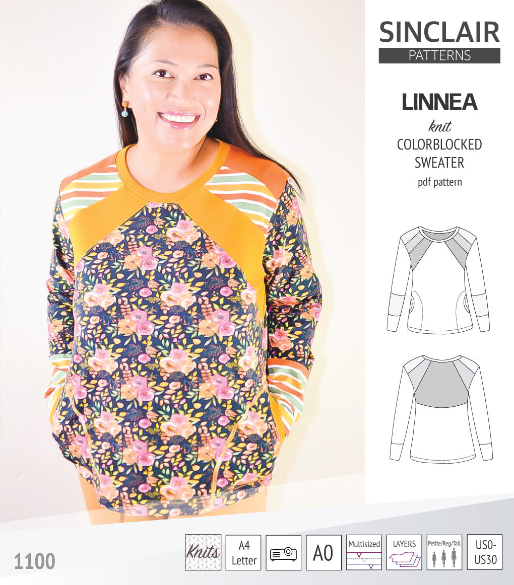 Linnea colorblocked sweater with pockets pdf sewing pattern – Sinclair ...