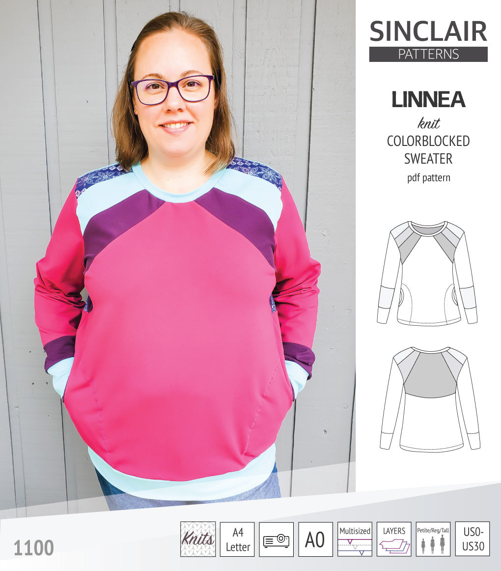 Linnea colorblocked sweater with pockets pdf sewing pattern – Sinclair ...