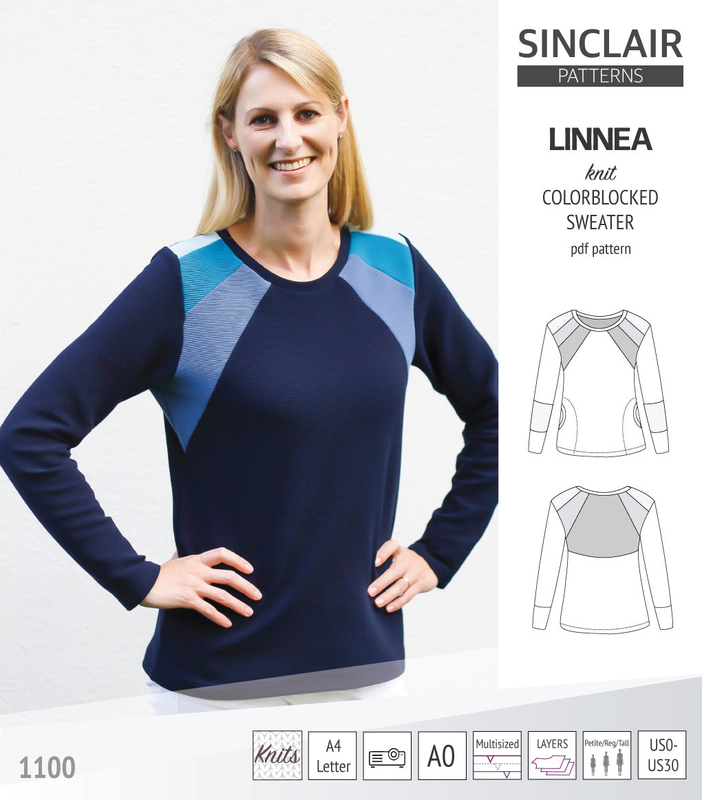 Linnea colorblocked sweater with pockets pdf sewing pattern – Sinclair ...