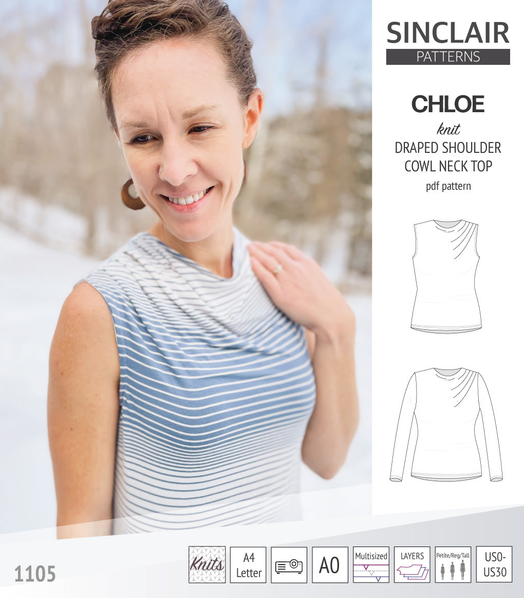 Chloe draped shoulder top with a high cowl neck (PDF) – Sinclair Patterns