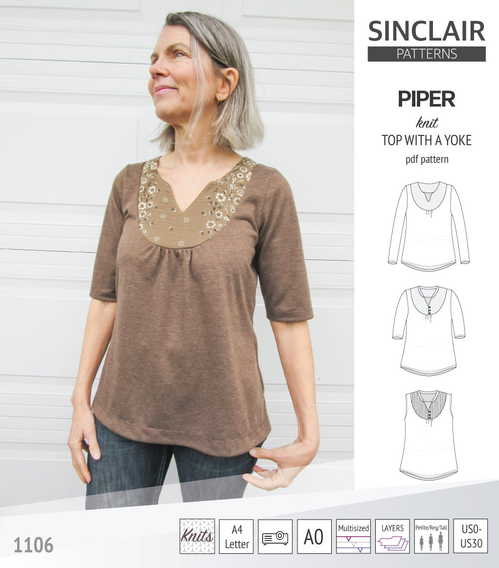 Piper knit top with a woven yoke (pdf) – Sinclair Patterns