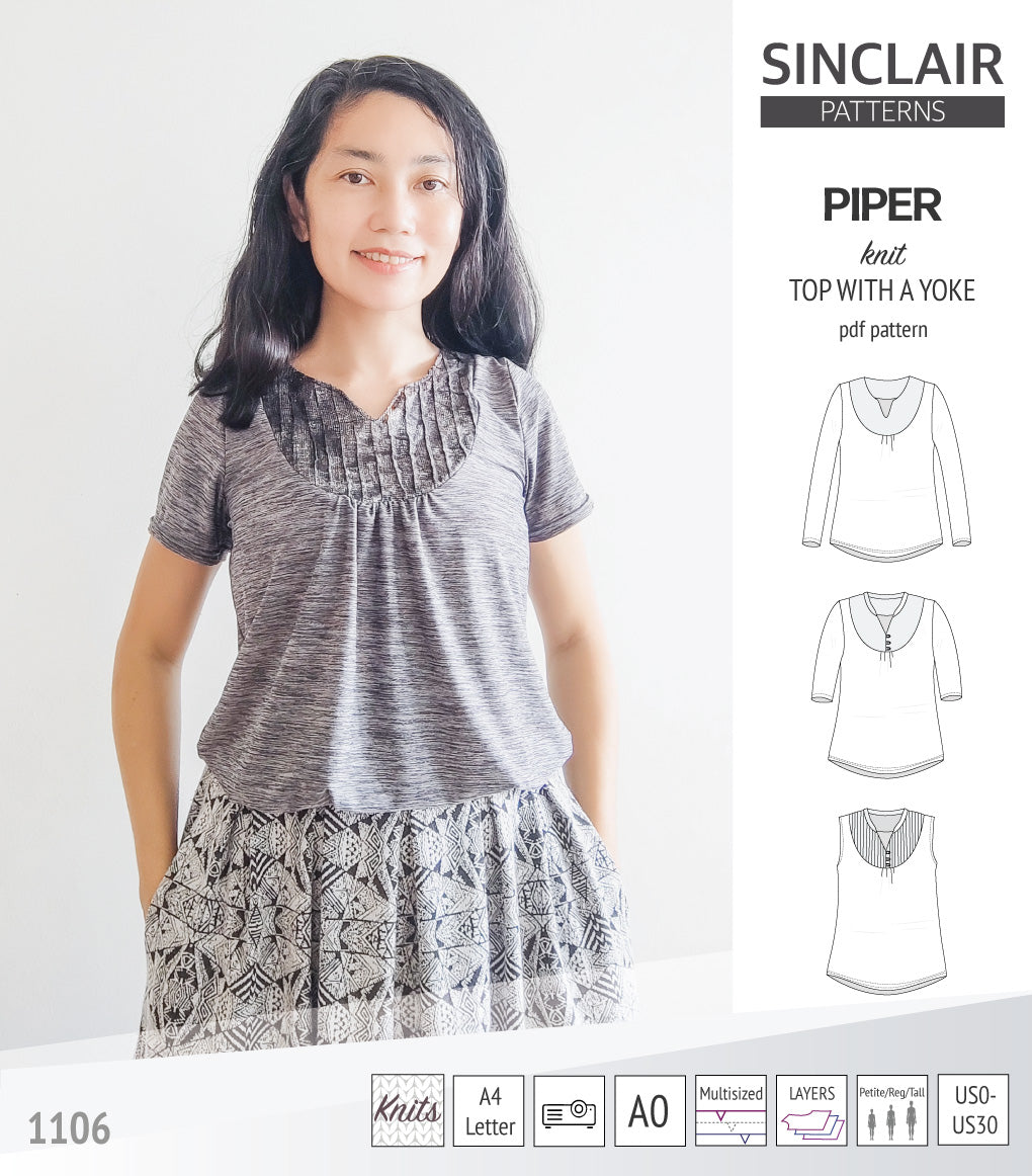 Piper knit top with a woven yoke (pdf) – Sinclair Patterns