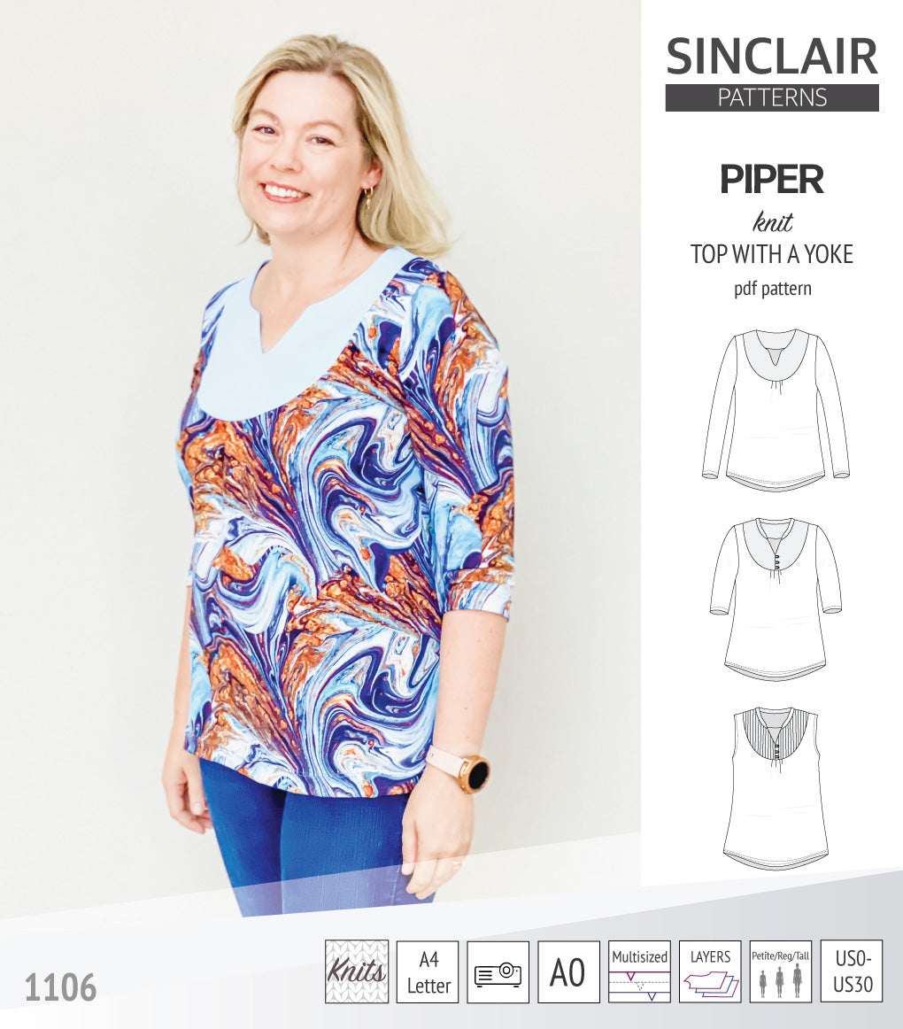 Piper knit top with a woven yoke (pdf) – Sinclair Patterns