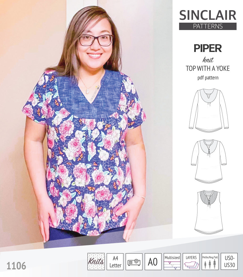 Piper knit top with a woven yoke (pdf) – Sinclair Patterns