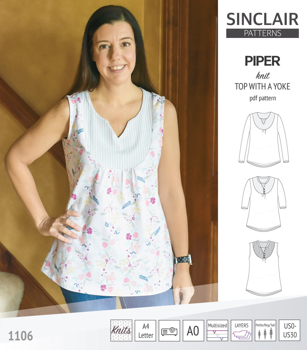 Piper knit top with a woven yoke (pdf) – Sinclair Patterns