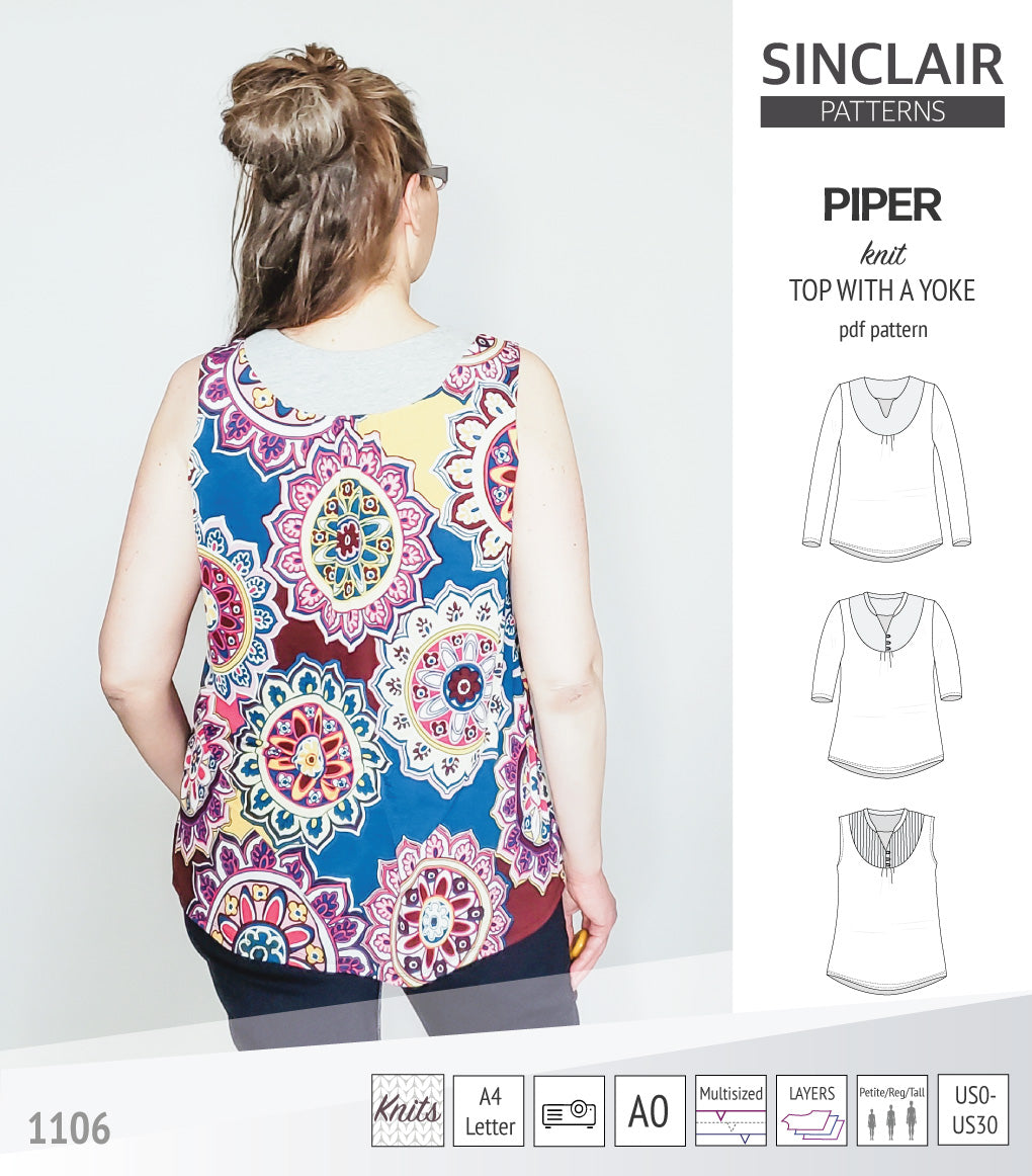 Piper knit top with a woven yoke (pdf) – Sinclair Patterns