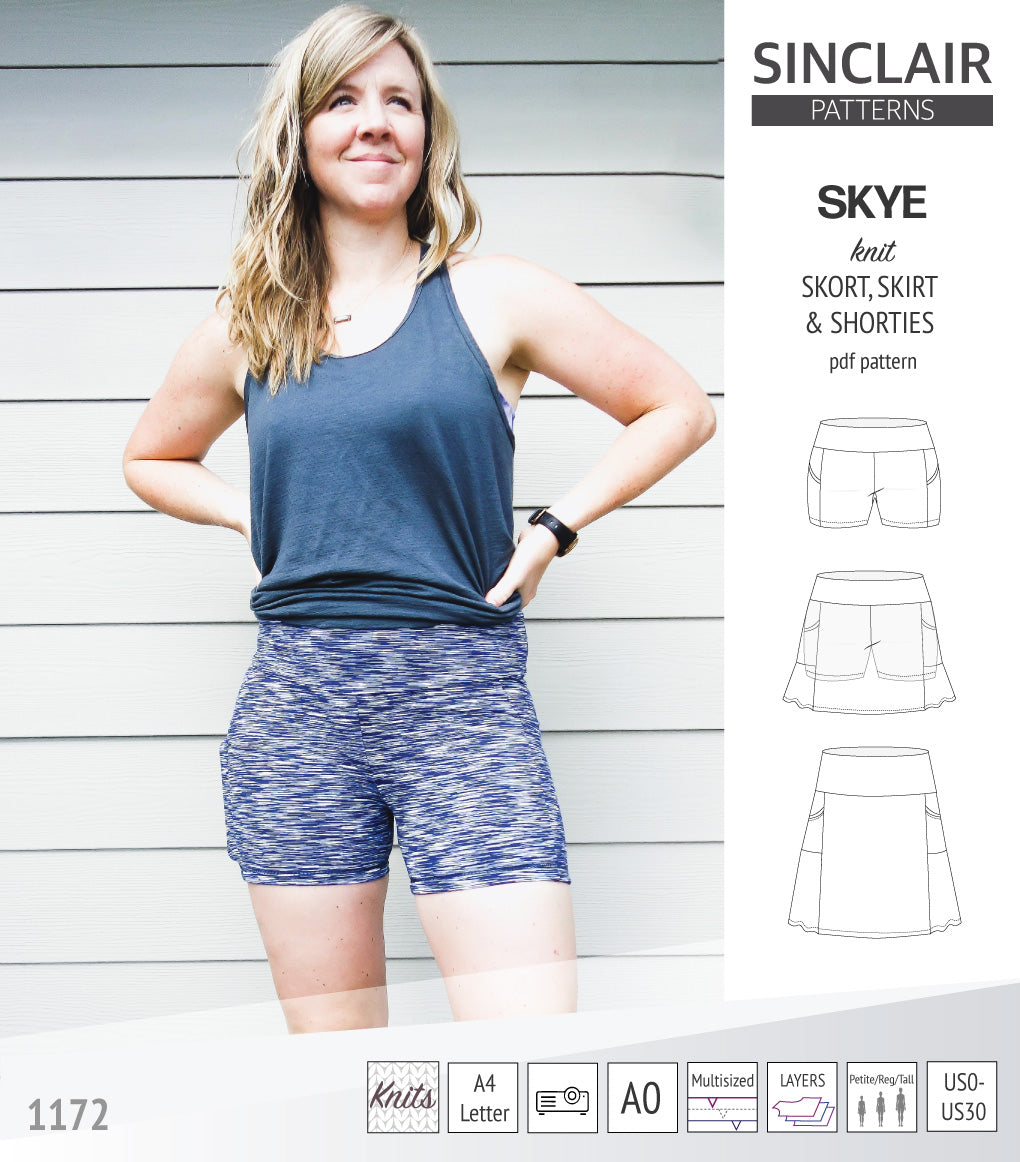 Skye skort, skirt and shorties with pockets and yoga waistband pdf sewing pattern – Sinclair ...