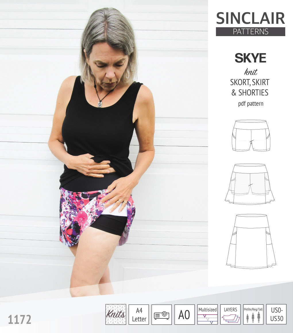 Skye skort, skirt and shorties with pockets and yoga waistband pdf sewing pattern – Sinclair ...