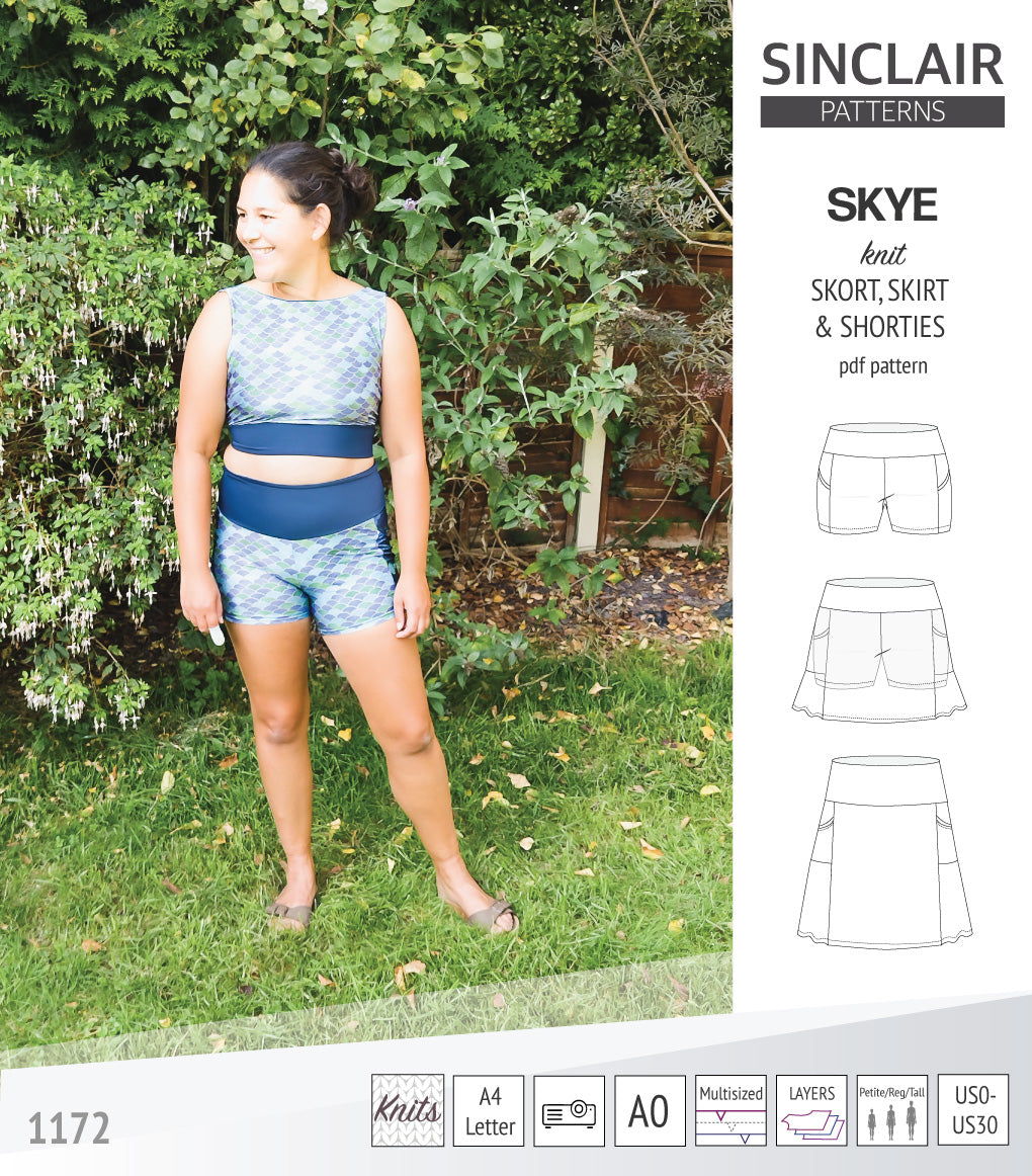 Skye skort, skirt and shorties with pockets and yoga waistband pdf sewing pattern – Sinclair ...
