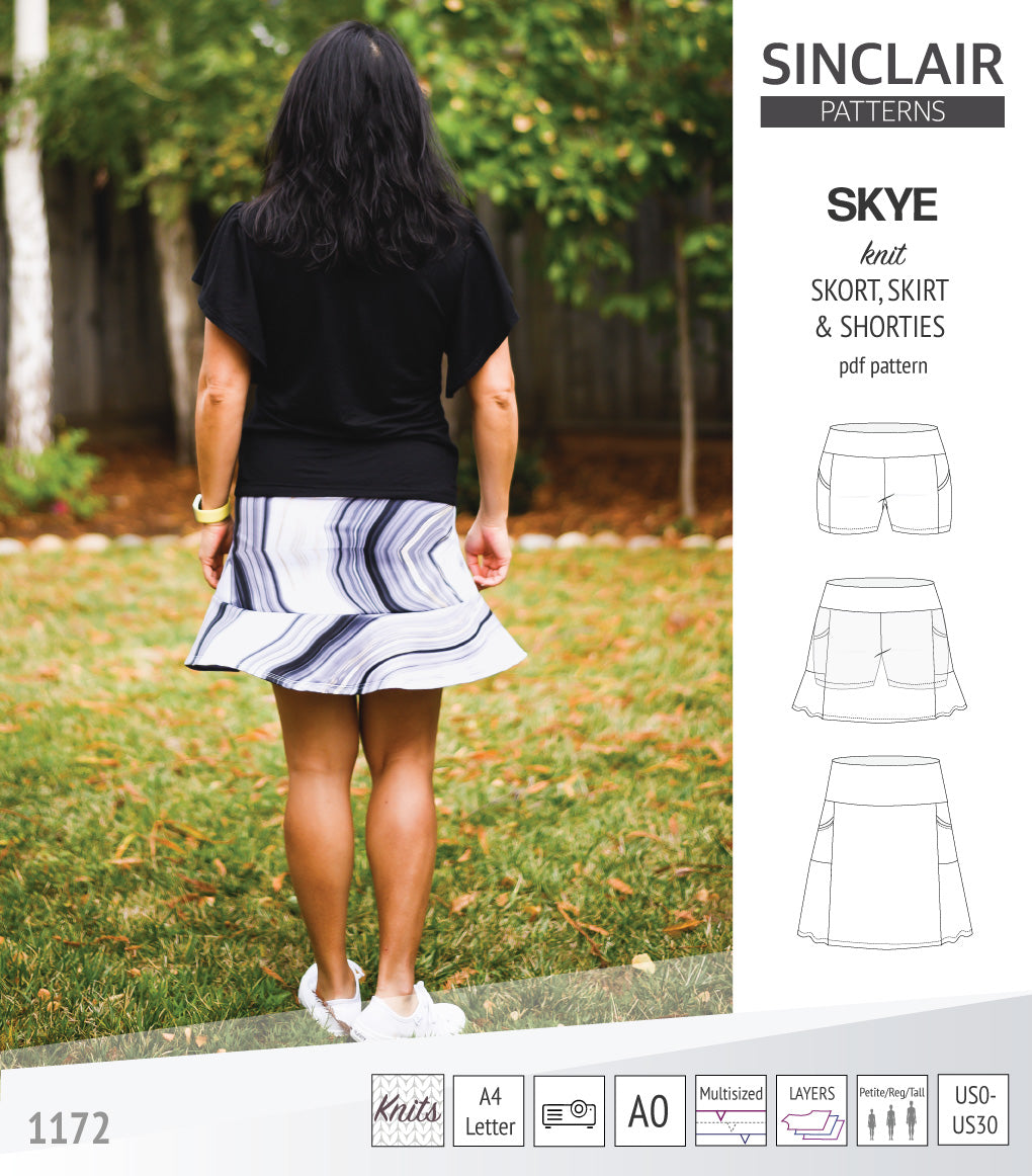 Skye skort, skirt and shorties with pockets and yoga waistband pdf sewing pattern – Sinclair ...