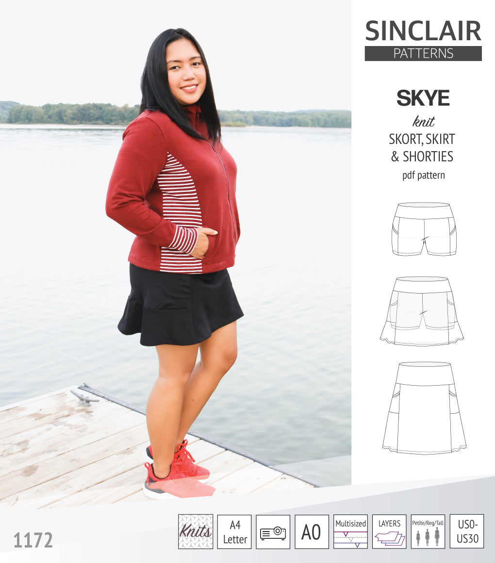 Skye skort, skirt and shorties with pockets and yoga waistband pdf sewing pattern – Sinclair ...